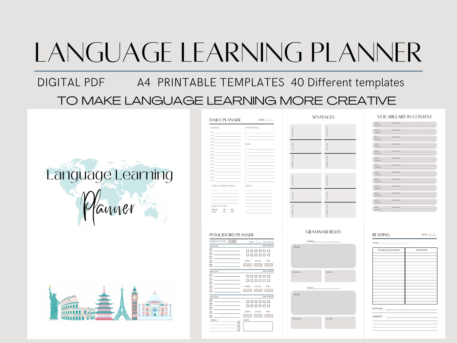 Language Learning Planner, Notebook Workbook Study Journal, Printable ...