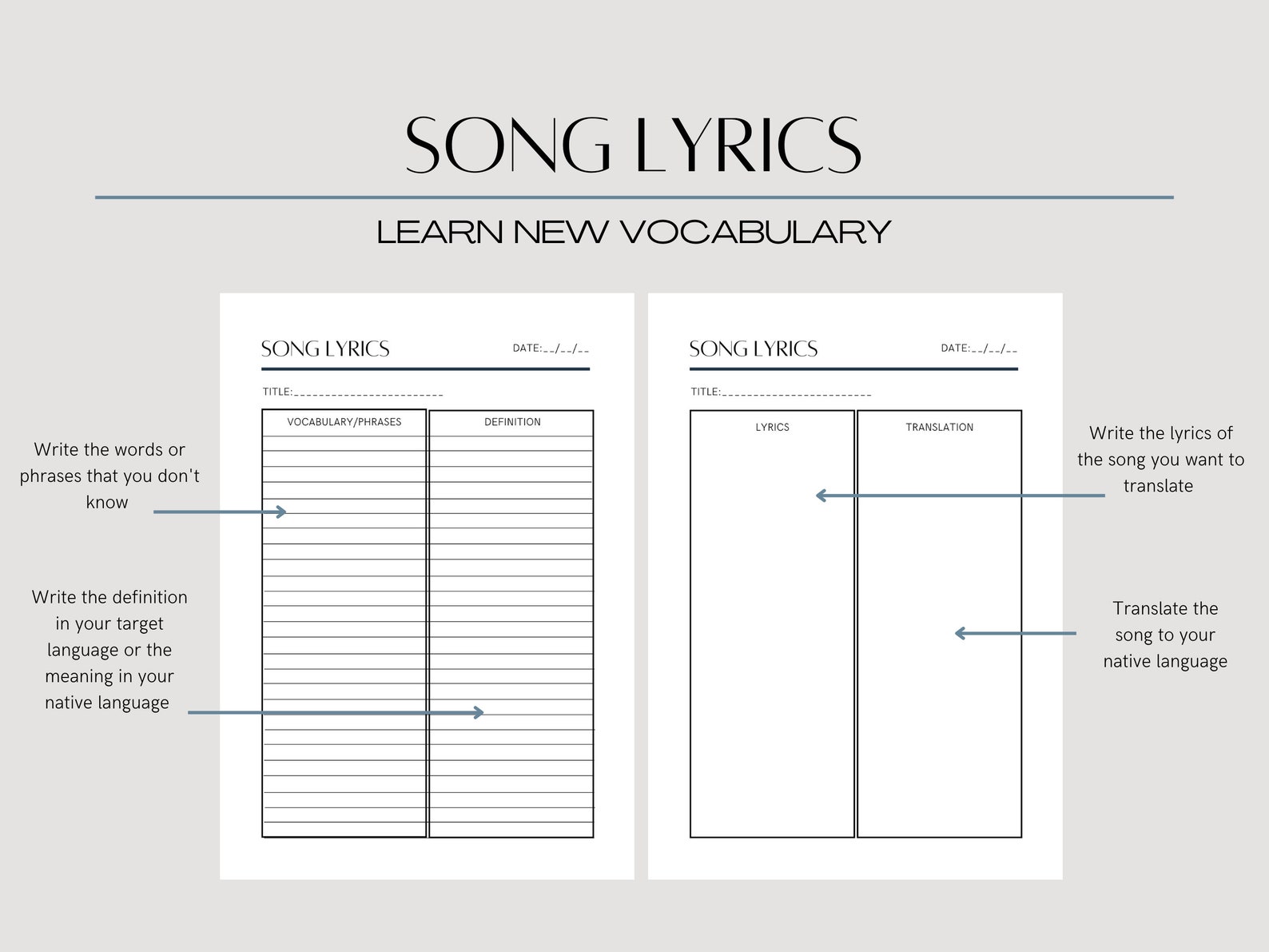 Language Learning Planner Media Tracker, Vocabulary, Templates, Reading ...