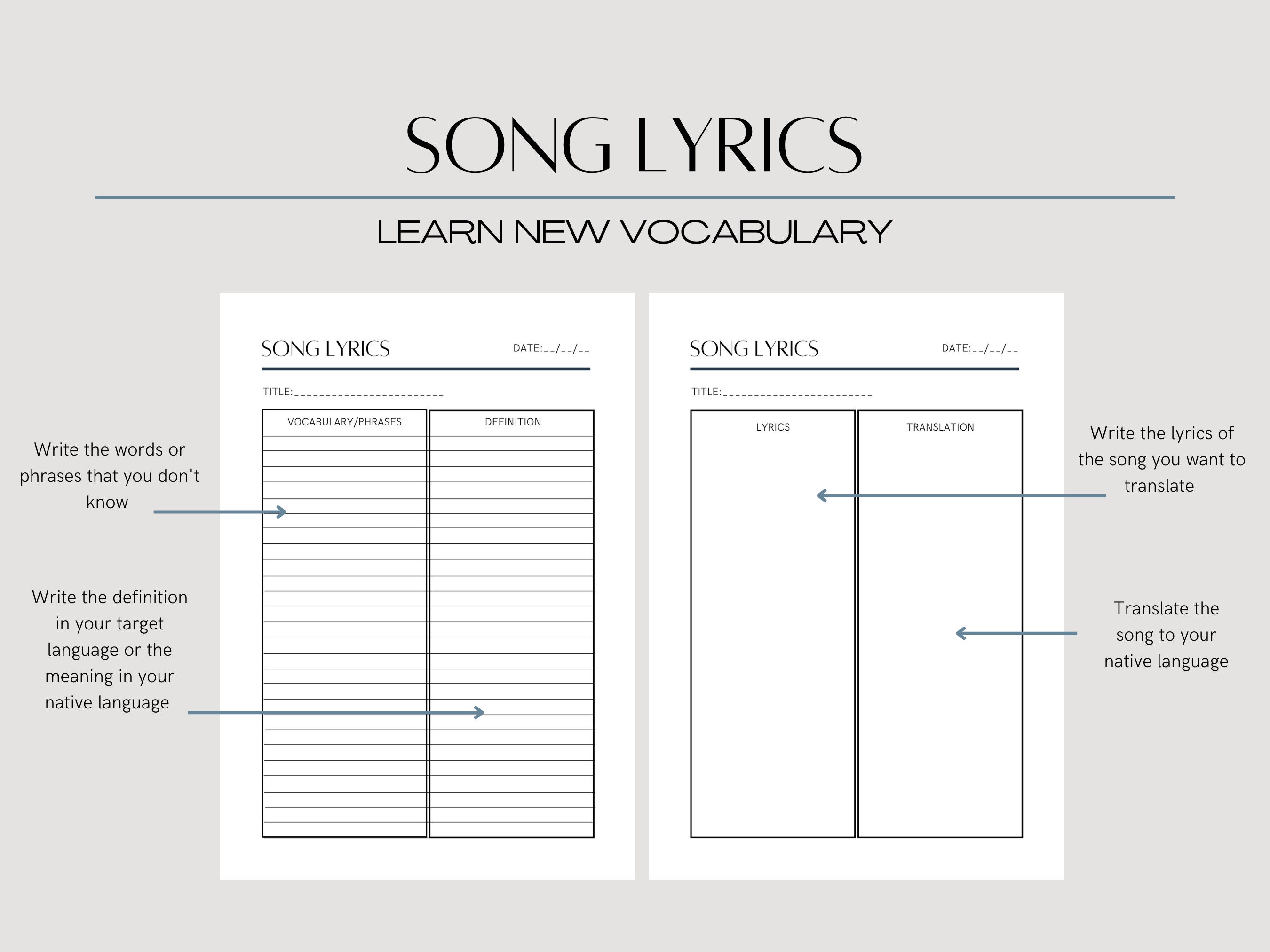 Language Learning Planner Media Tracker, Vocabulary, Templates, Reading ...
