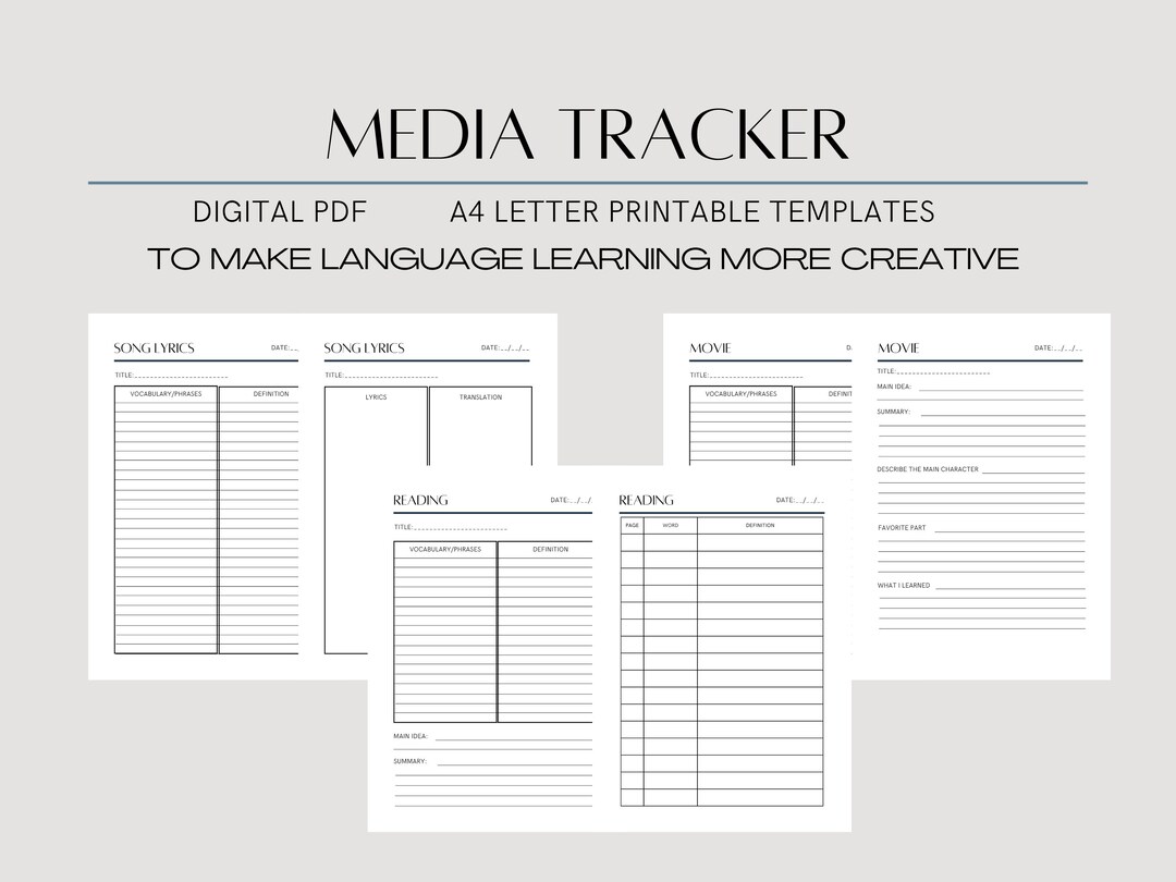 Language Learning Planner Media Tracker, Vocabulary, Templates, Reading ...