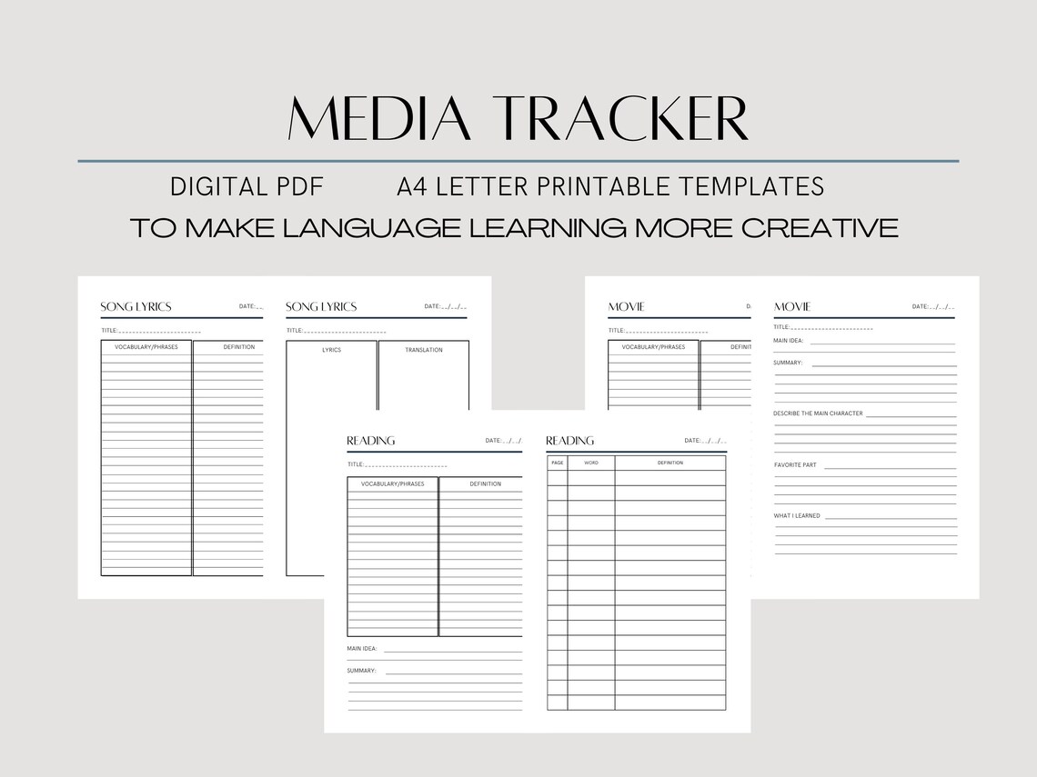 Language Learning Planner Media Tracker, Vocabulary, Templates, Reading ...