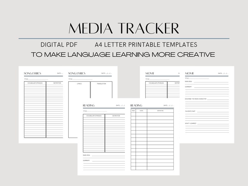 Language Learning Planner Media Tracker, Vocabulary, Templates, Reading ...