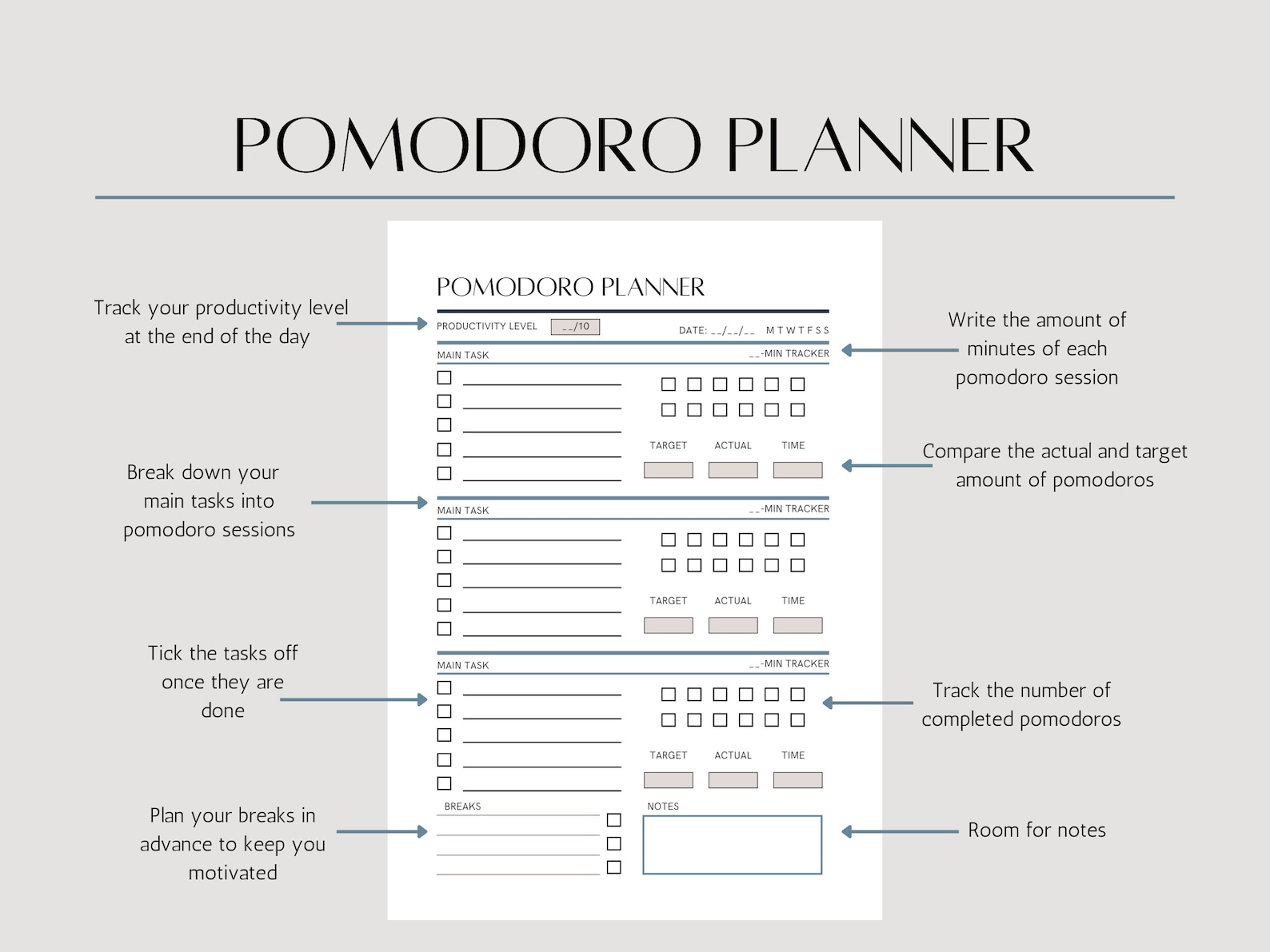 Pomodoro Planner Printable, Study Session, Productivity Planner ...