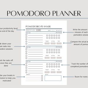 Pomodoro Planner Printable, Study Session, Productivity Planner ...