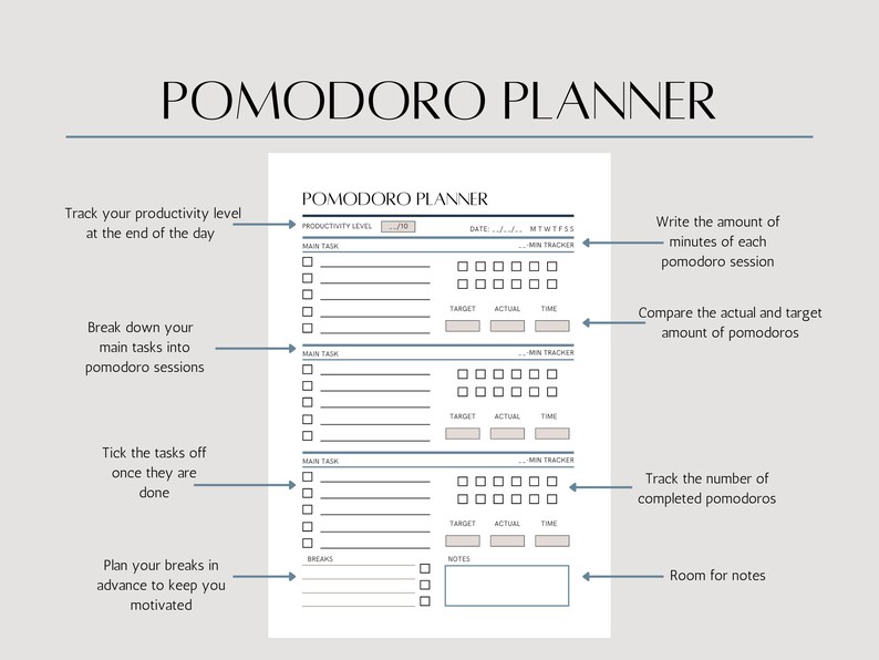 Pomodoro Planner Printable, Study Session, Productivity Planner ...