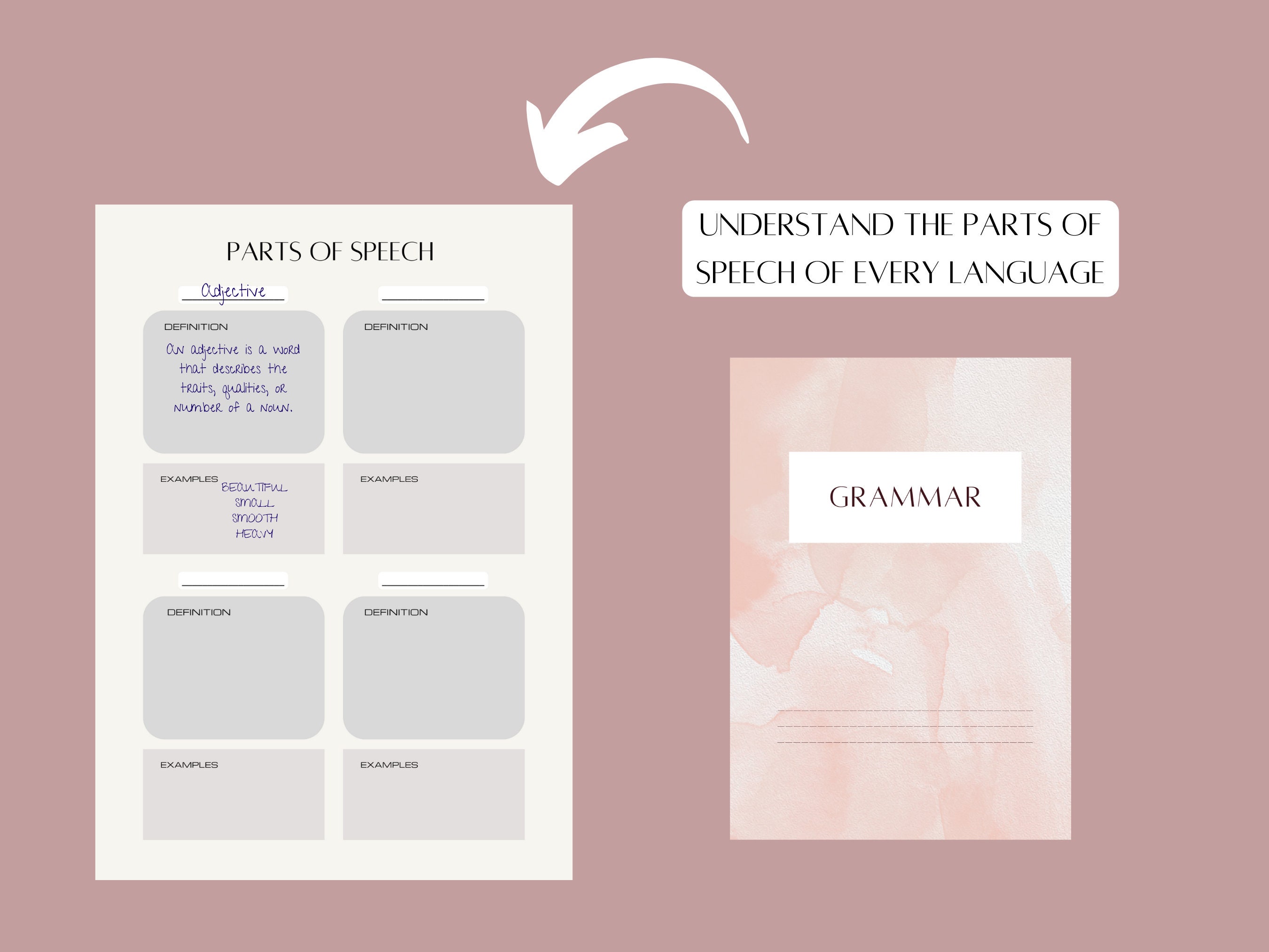 Grammar Language Learning Notebook Set, Worksheets, Printable, Digital ...