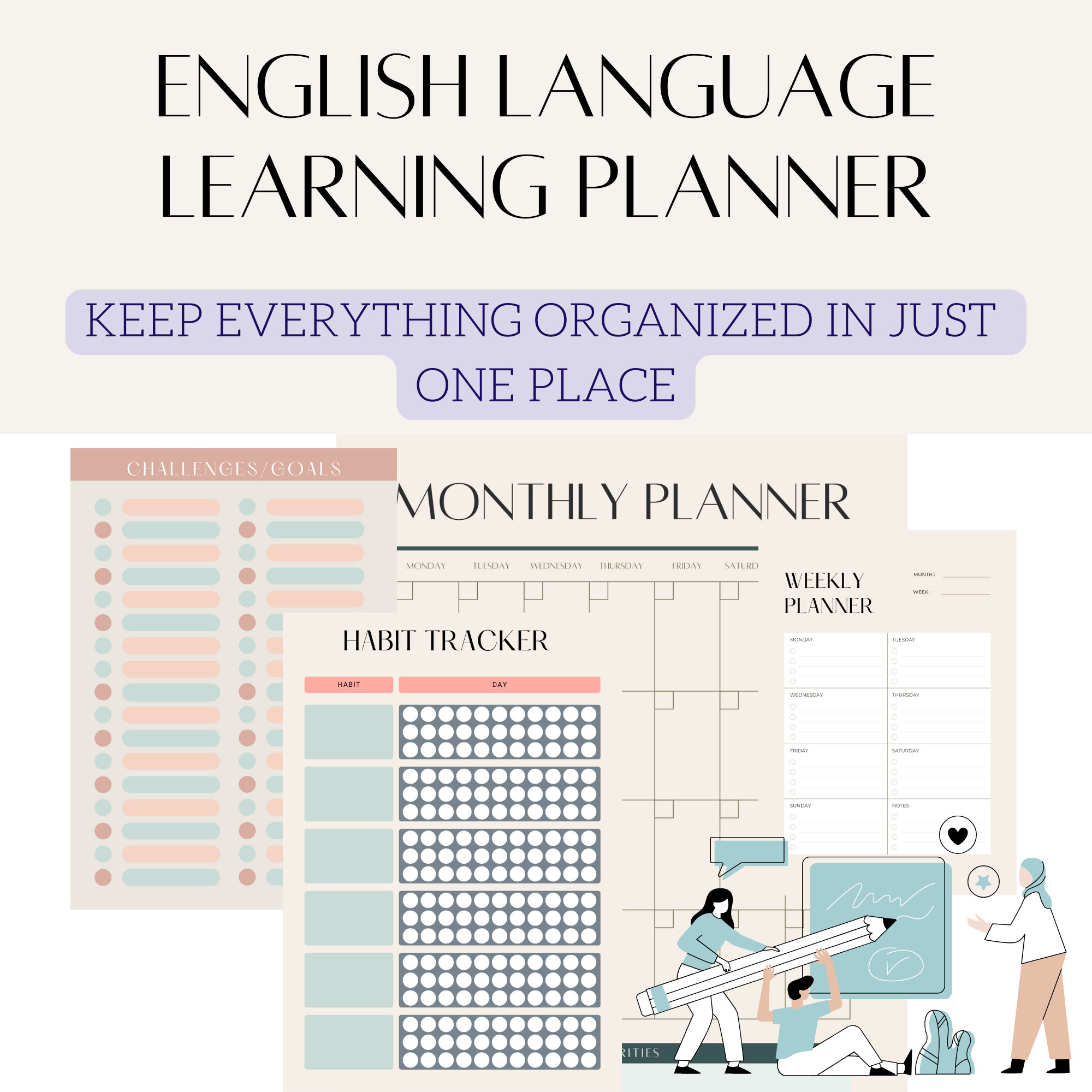 English Language Learning Planner, Notebook Workbook Study Journal ...