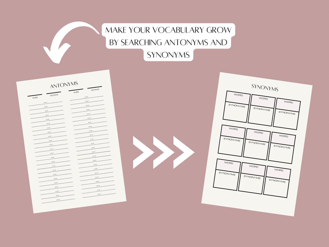 Vocabulary Language Learning Notebook Set, Worksheets, Printable ...