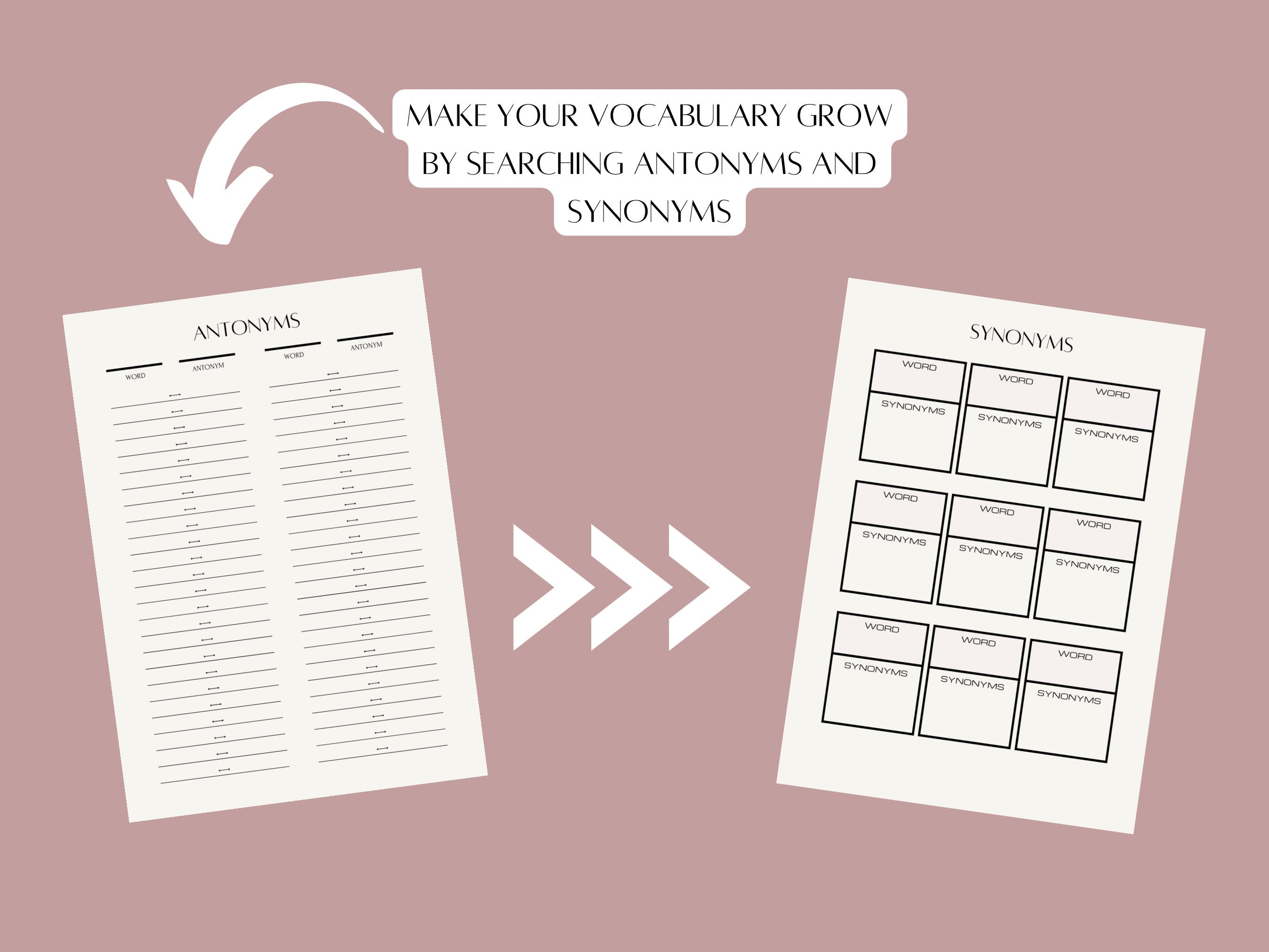 Vocabulary Language Learning Notebook Set, Worksheets, Printable ...