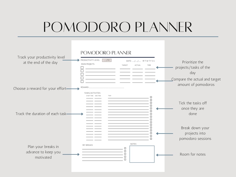 Pomodoro Planner Printable, Study Session, Productivity Planner ...