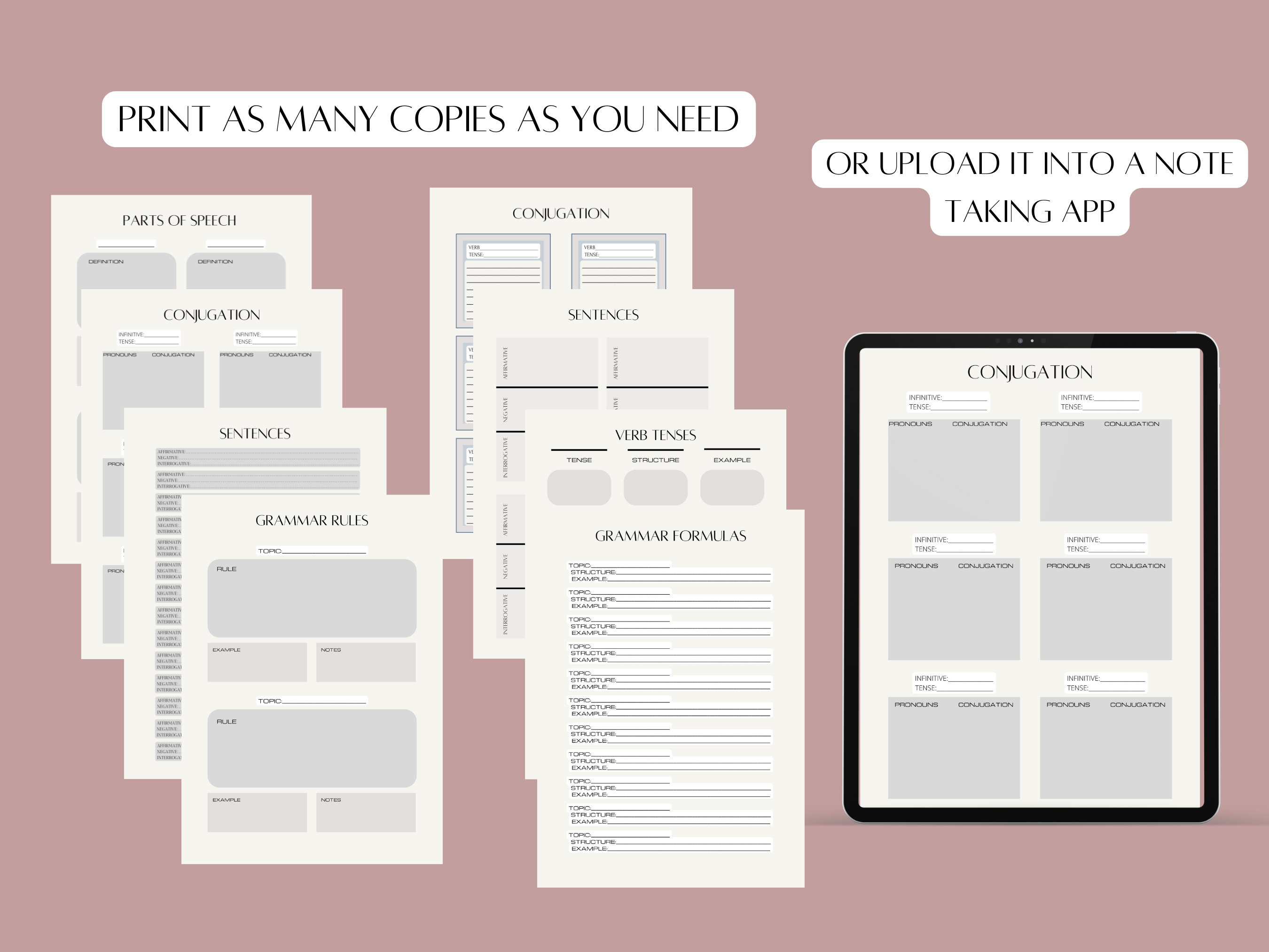 Grammar Language Learning Notebook Set, Worksheets, Printable, Digital ...