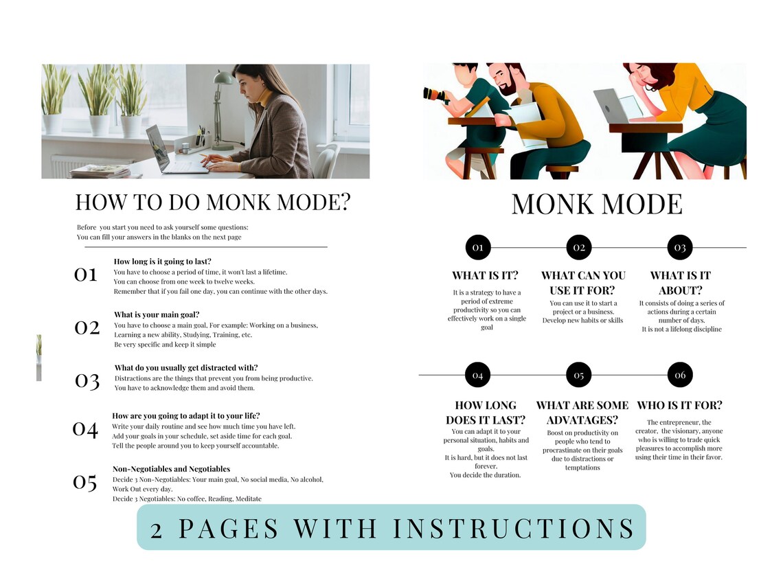 Monk Mode Habit Tracker Guide & Printable, Productivity, Business ...