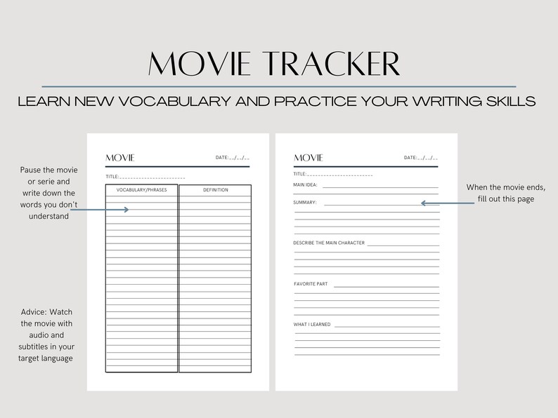 Language Learning Planner Media Tracker, Vocabulary, Templates, Reading ...