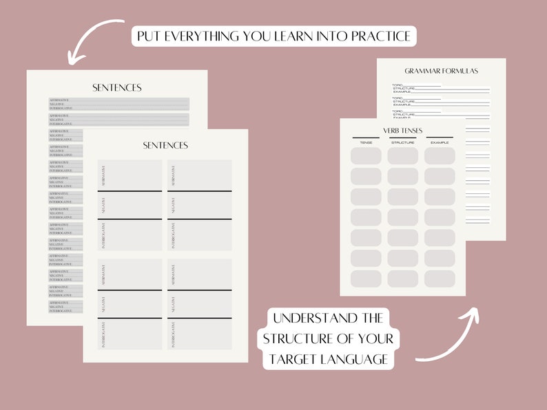 Grammar Language Learning Notebook Set, Worksheets, Printable, Digital ...