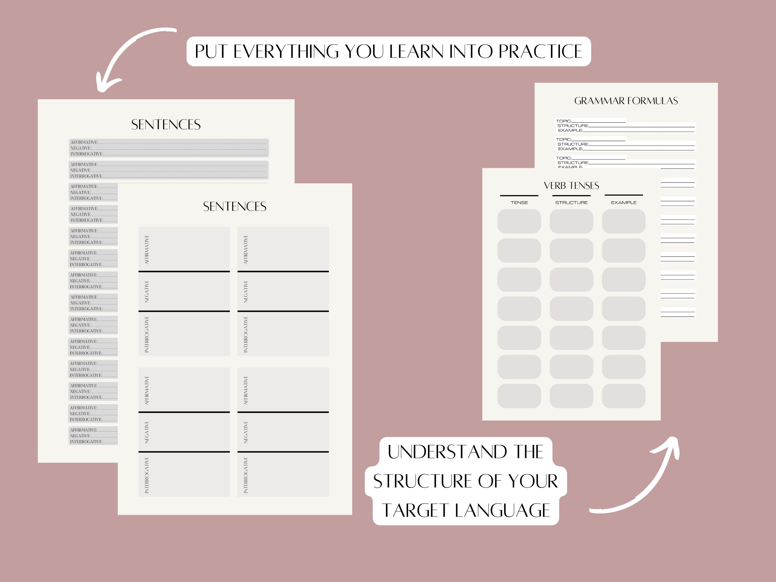 Grammar Language Learning Notebook Set, Worksheets, Printable, Digital ...