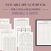 Vocabulary Language Learning Notebook Set, Worksheets, Printable ...