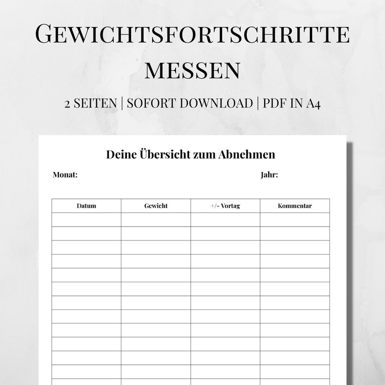 Einfach Abnehmen: DIN A4 Gewichtstracker Zum Ausdrucken Verfolge Deine ...