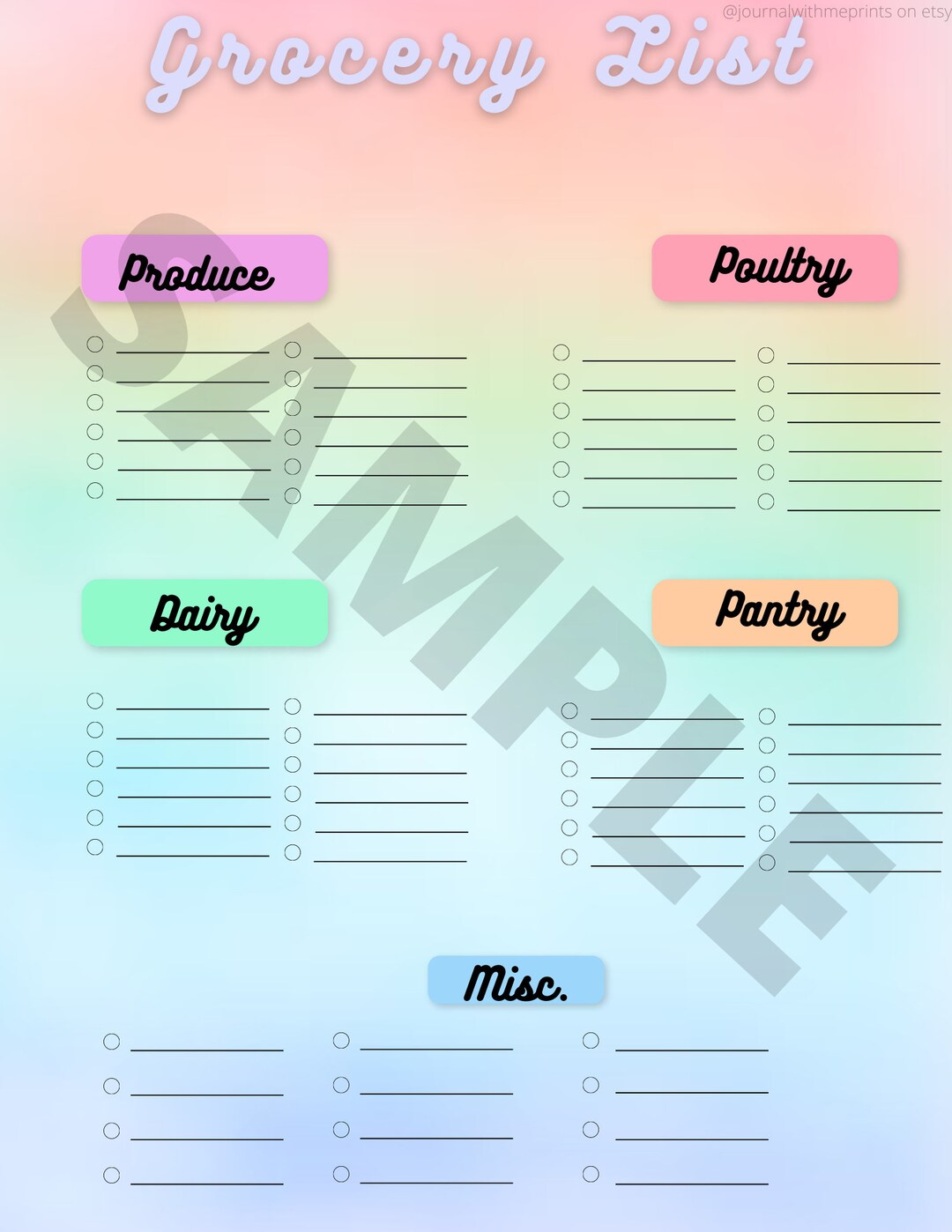 Organized Grocery List - Etsy