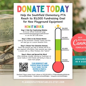 Editable School PTA PTO Fundraising Thermometer Flyer: Donation Tracker ...