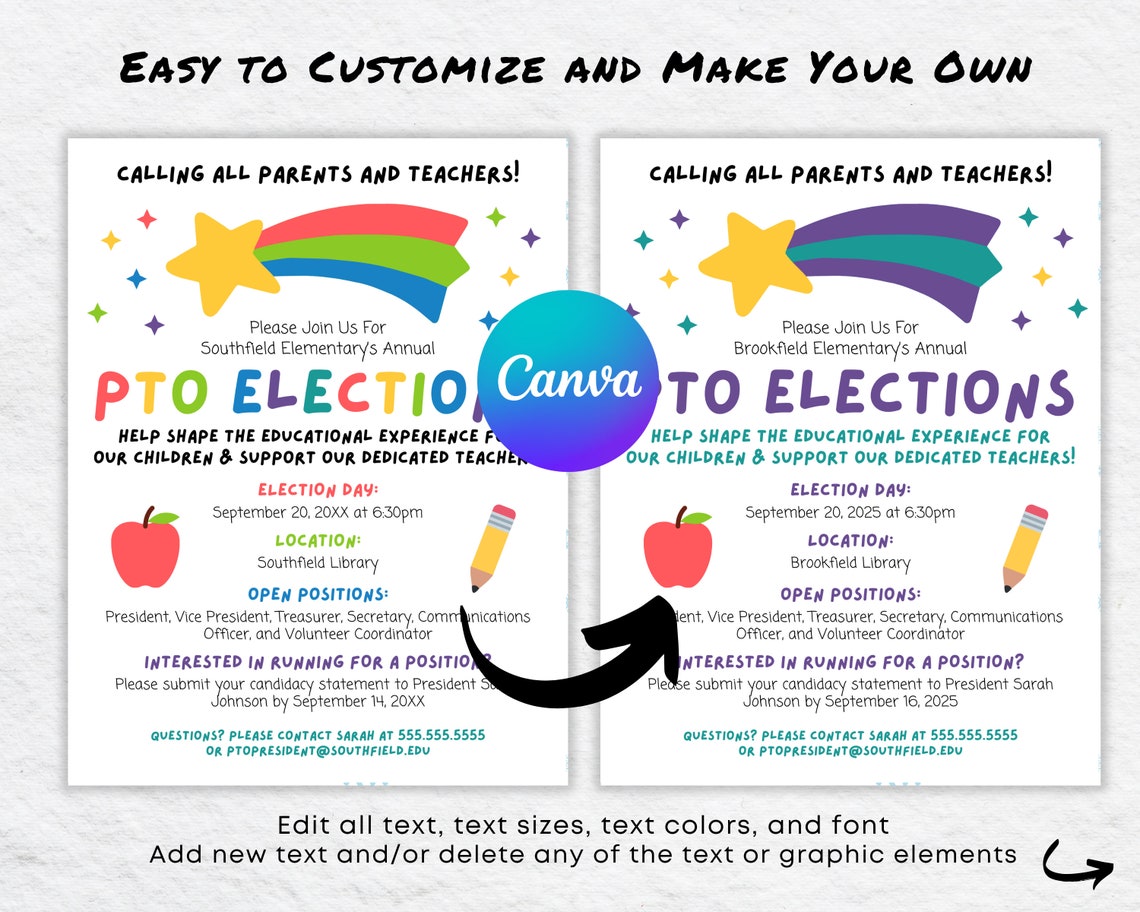 Editable PTA PTO Elections Volunteer Board Member Flyer Template (canva ...