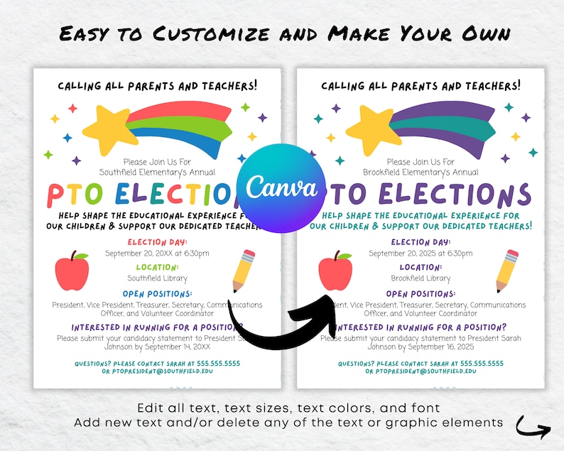 Editable PTA PTO Elections Volunteer Board Member Flyer Template (canva ...