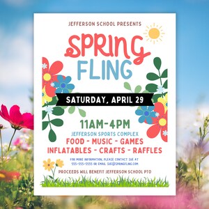 Spring Fling Flyer, Editable Spring Fling Festival Fundraiser Template ...