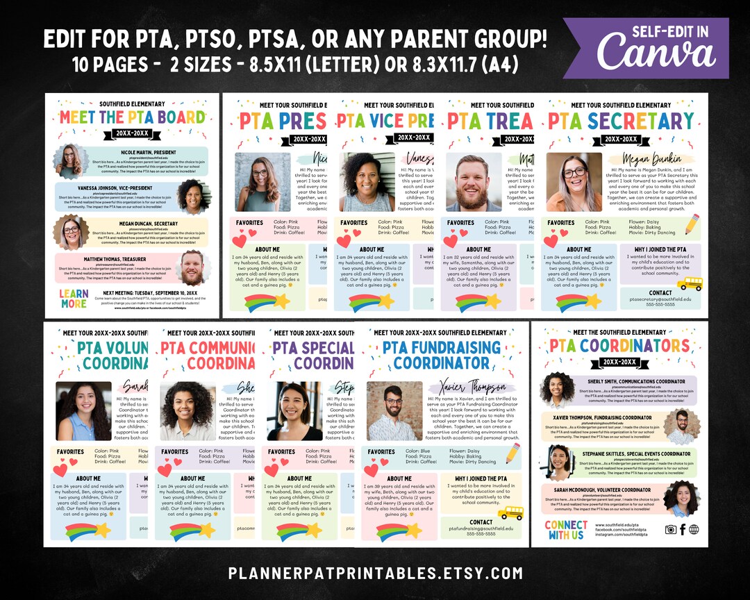 Buy Editable Meet the PTA Team Flyers Includes President VP Secretary ...
