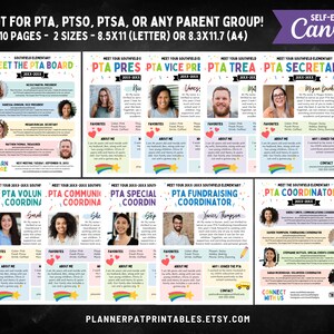 Meet the PTO PTA Team Board Members Bundle, Officer Introductions, Canva - Etsy