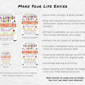 Editable Halloween Class Party Invite: Elementary School Flyer Template ...