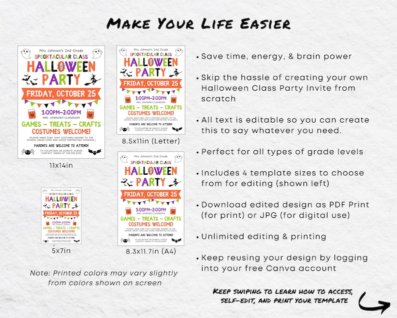 Editable Halloween Class Party Invite: Elementary School Flyer Template ...