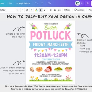 Editable Easter Potluck Invite, Spring Potluck Party Printable, Canva ...