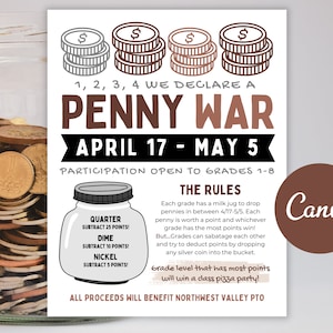 Penny War Flyer Editable Template, Coin Drive Fundraiser, Canva - Etsy