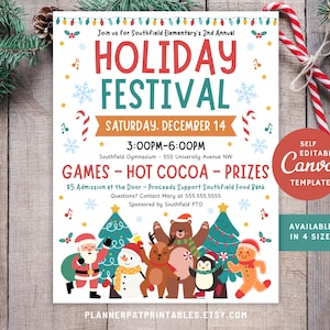Editable Christmas Festival Flyer Template: School Holiday Party ...