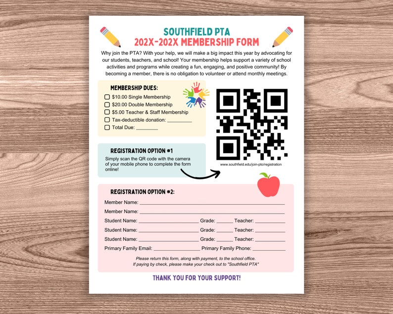 PTA Membership Form Editable Template for Volunteer Registration - Etsy