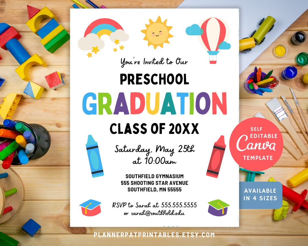 Editable Preschool or Pre-k Graduation Invitation or Flyer Canva ...