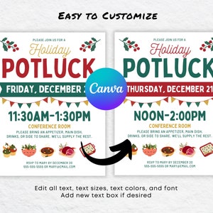 Editable Holiday Potluck Flyer, Christmas Work Potluck Party Canva ...