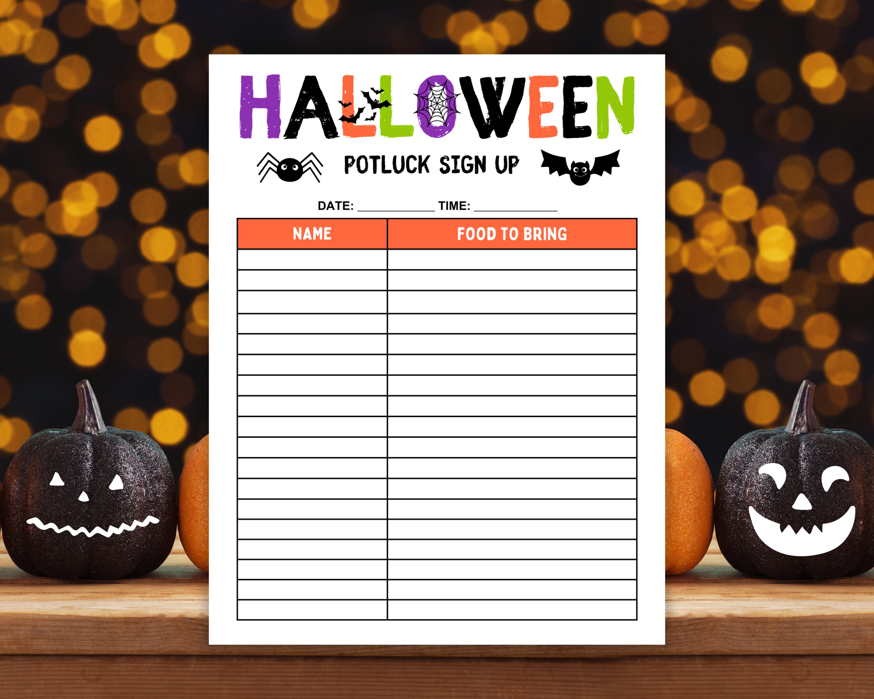 Editable Printable Sign Up Sheet Potluck Halloween
