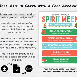 Editable Christmas Spirit Week Flyer Canva Template, December School ...