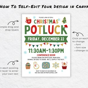 Editable Christmas Potluck Flyer Template, Holiday Party Invite, Canva ...