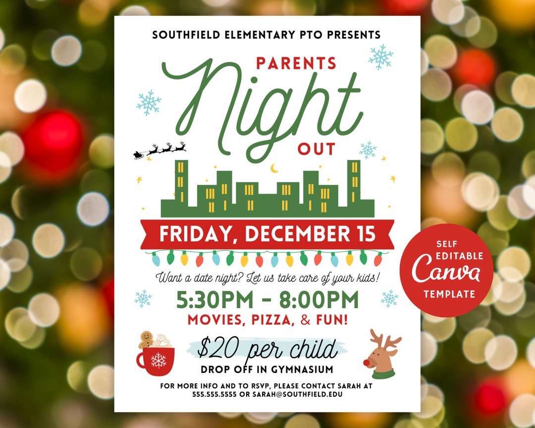 Editable Christmas Parents Night Out Flyer Template, Holiday Date Night ...