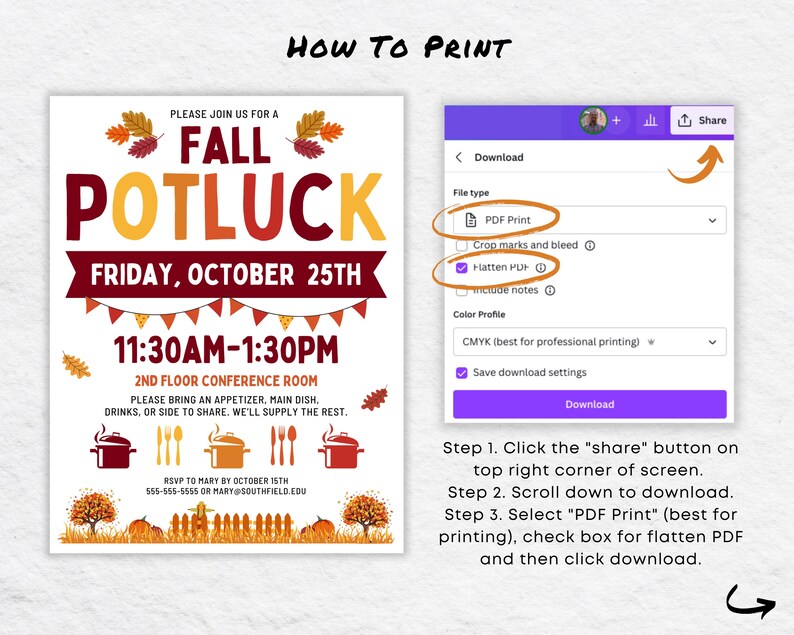Editable Fall Potluck Flyer, Autumn Party Printable (canva Template) - Etsy