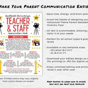 Hollywood Teacher Appreciation Week Newsletter Flyer (canva Template ...