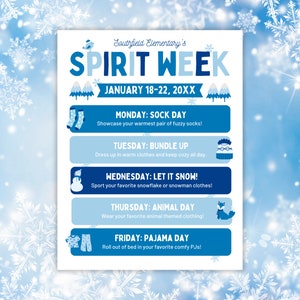 Editable Winter Spirit Week Flyer Canva Template, School Spirit ...