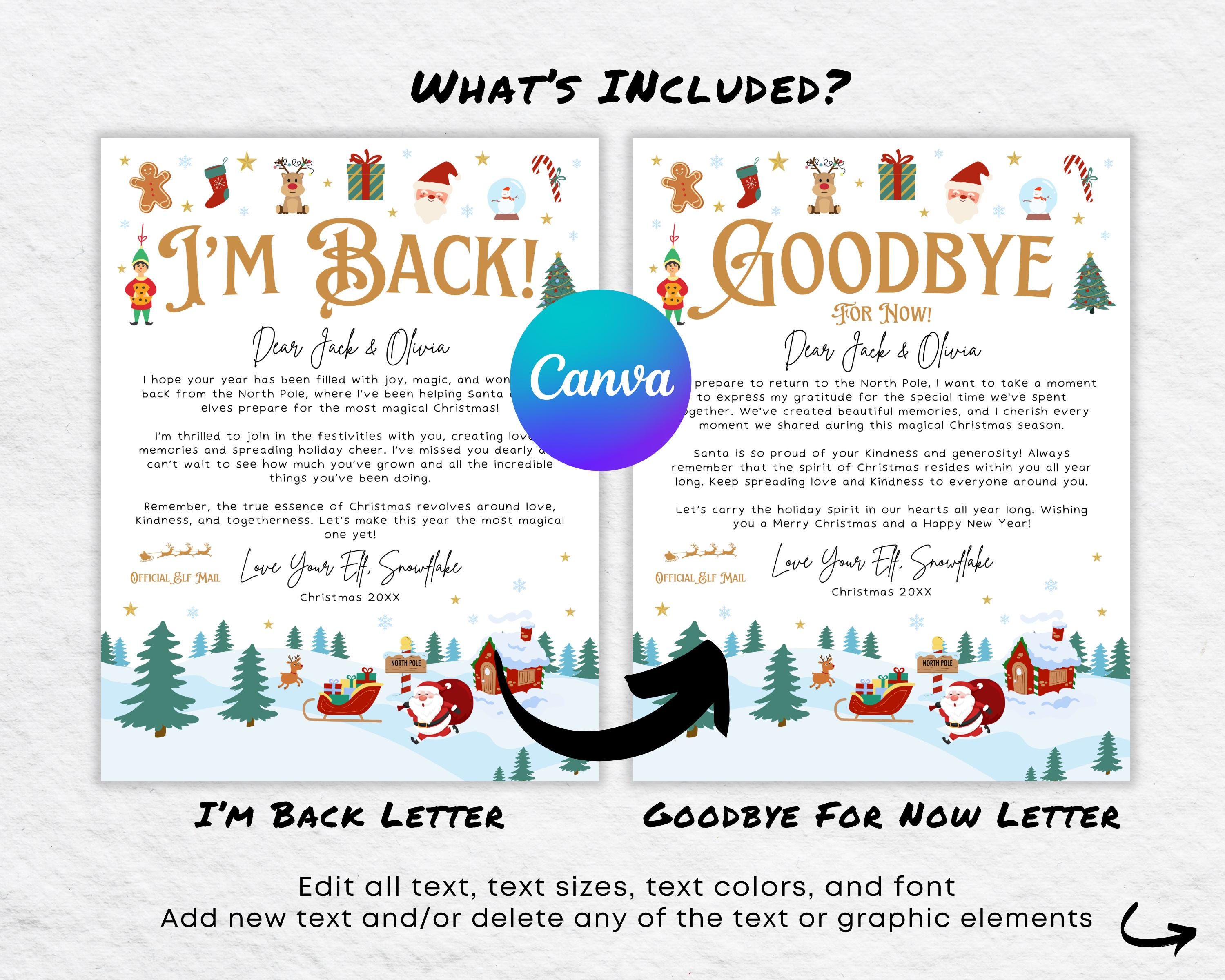 Editable Elf Letters Bundle, I'm Back & Goodbye Note Set (christmas ...
