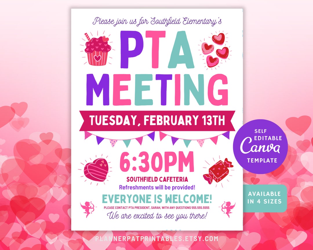 Editable Valentine PTA Meeting Flyer Template, PTO PTA February News ...