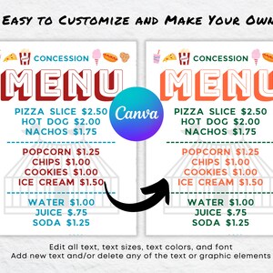 Editable Carnival Concession Stand Menu Template: Printable Sign (canva ...