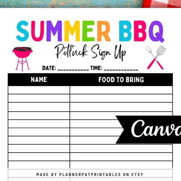 Summer Potluck Sign Up - Etsy