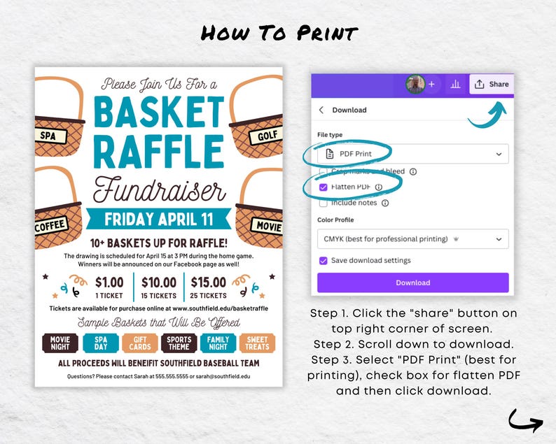 Basket Raffle Flyer Template, Editable Fundraiser Invitation (canva) - Etsy