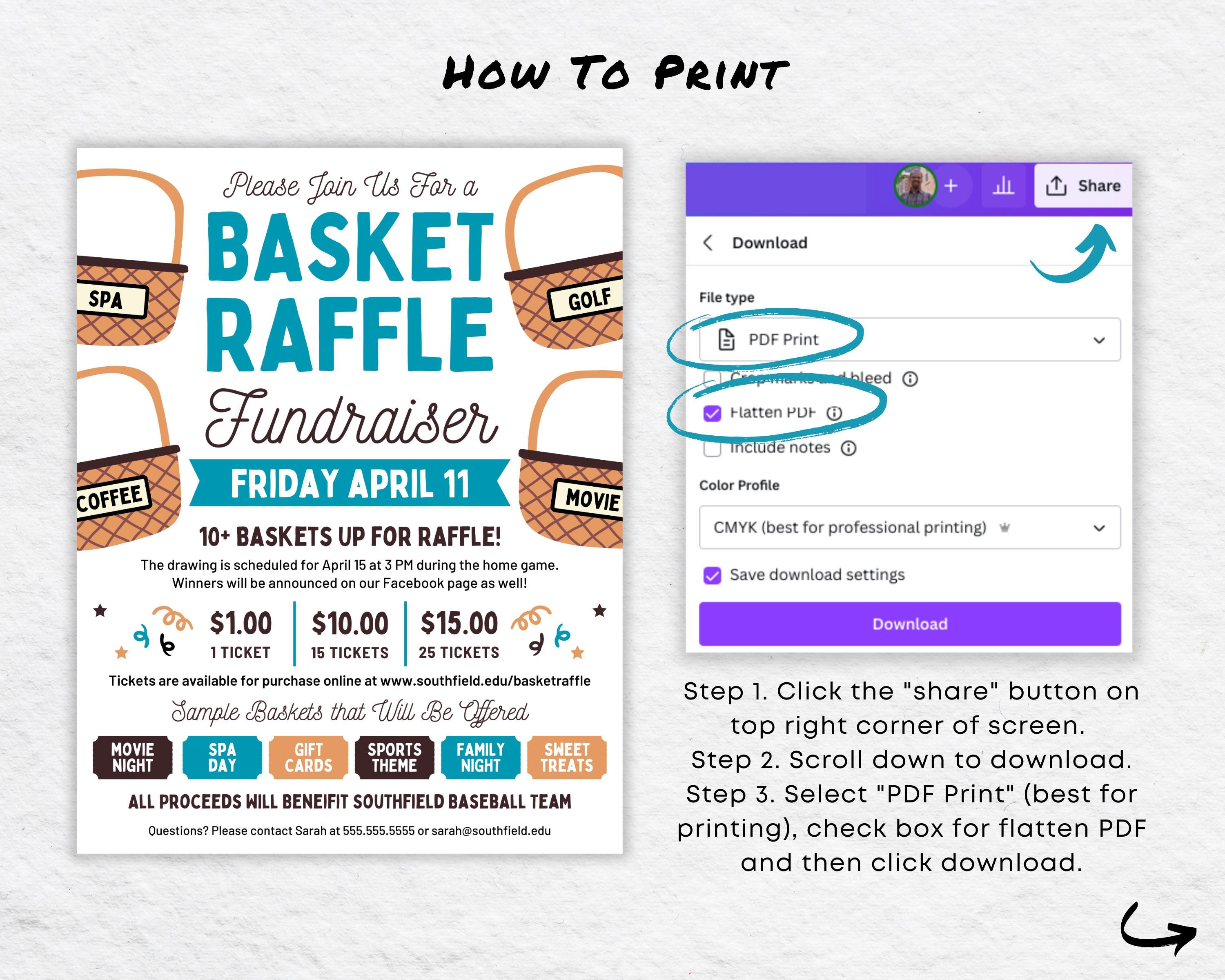 Basket Raffle Flyer Template, Editable Fundraiser Invitation (canva) - Etsy