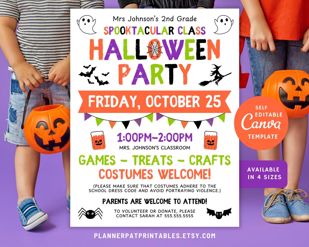 Editable Halloween Class Party Invite: Elementary School Flyer Template ...